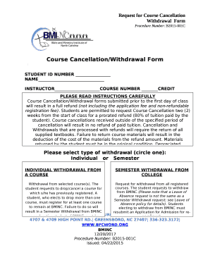 Course Cancellation/Withdrawal Doc Template | pdfFiller