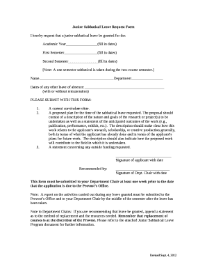 Junior Sabbatical Leave Request Doc Template | pdfFiller