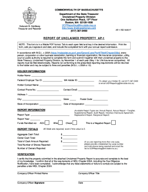 Fillable Online REPORT OF UNCLAIMED PROPERTY AP-1 Fax Email Print ...