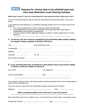 Request for clinical data to be withheld (opt-out) Doc Template | pdfFiller