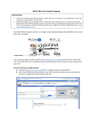 Fillable Online IRCTC SBI Card Loyalty Program Fax Email Print - pdfFiller