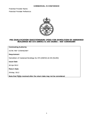 pre-qualification questionnaire (pqq) for demolition of hardened ...