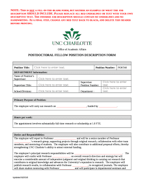 POSTDOCTORAL FELLOW POSITION DESCRIPTION - provost uncc Doc Template | pdfFiller