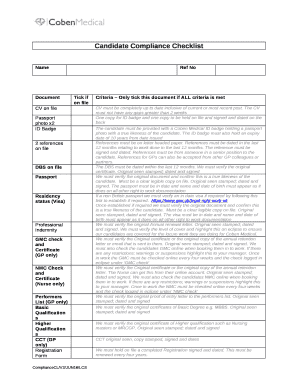 Candidate Compliance Checklist Doc Template | pdfFiller