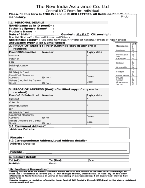 Central KYC for Individual Doc Template | pdfFiller
