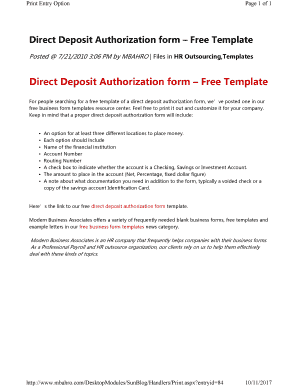 Fillable Online Direct Deposit Authorization form Free Template Fax ...
