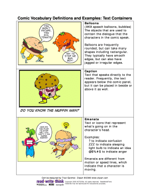 Fillable Online Comic Vocabulary Definitions and Examples: Text ...