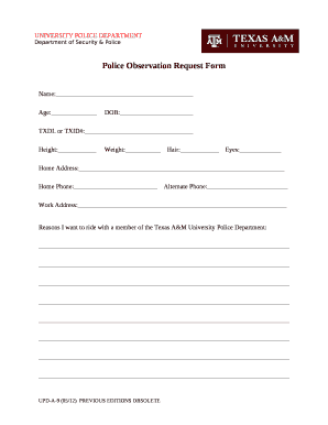Police Observation Request - upd tamu Doc Template | pdfFiller