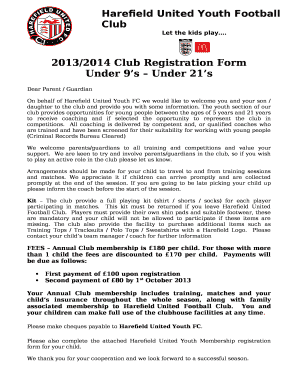2013/2014 Club Registration Doc Template | pdfFiller