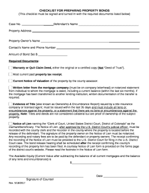 CHECKLIST FOR PREPARING PROPERTY BONDS Doc Template | pdfFiller
