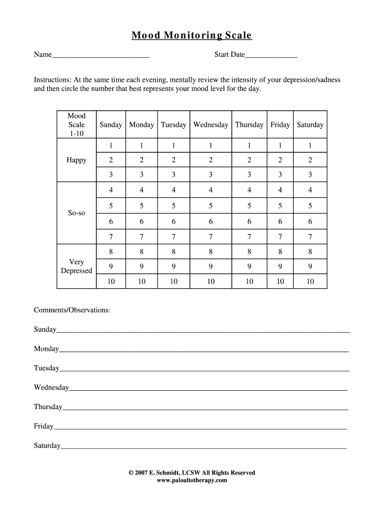 Fillable Online Mood Monitoring Scale Fax Email Print - pdfFiller