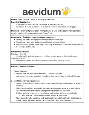 Fillable Online Lesson: Little Aevidum Lesson 2- Feelings & Emotions ...