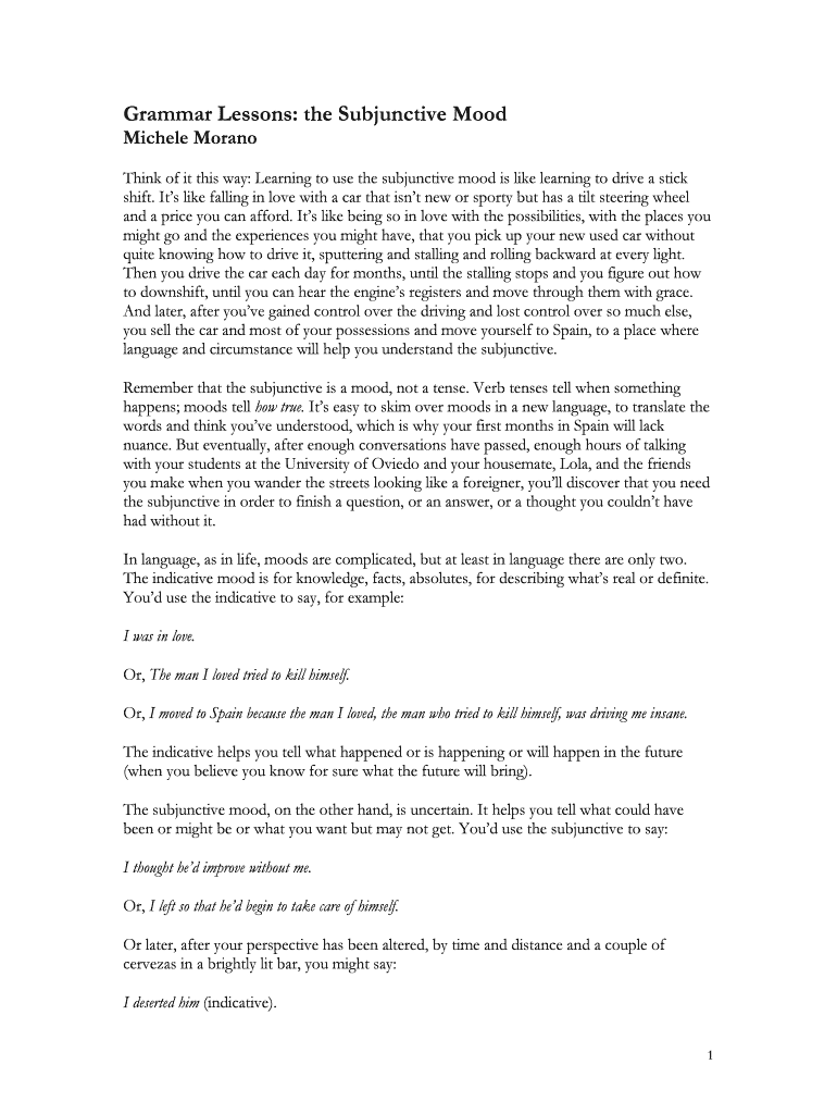 Fillable Online Grammar Lessons: the Subjunctive Mood Fax Email Print ...