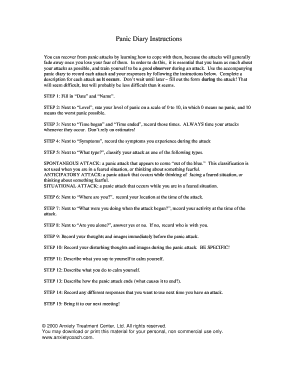 Fillable Online Panic Diary Instructions Fax Email Print - pdfFiller