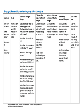 Fillable Online Thought Record for reframing negative thoughts Fax ...