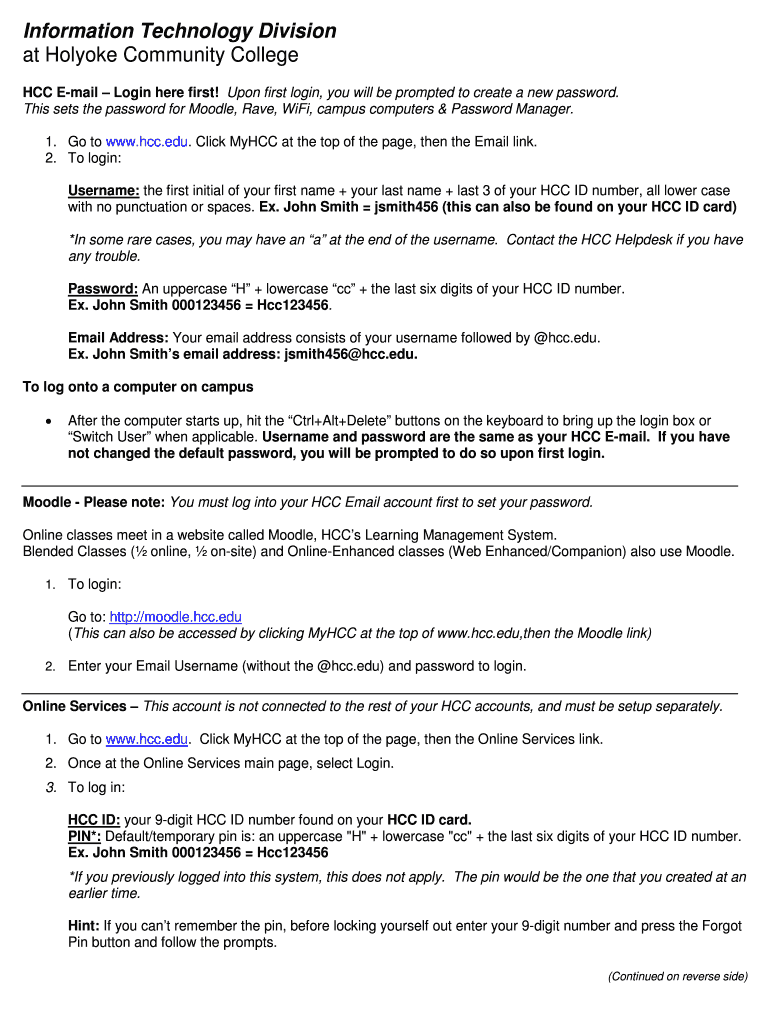 Fillable Online HCC E-mail Login here first Fax Email Print - pdfFiller