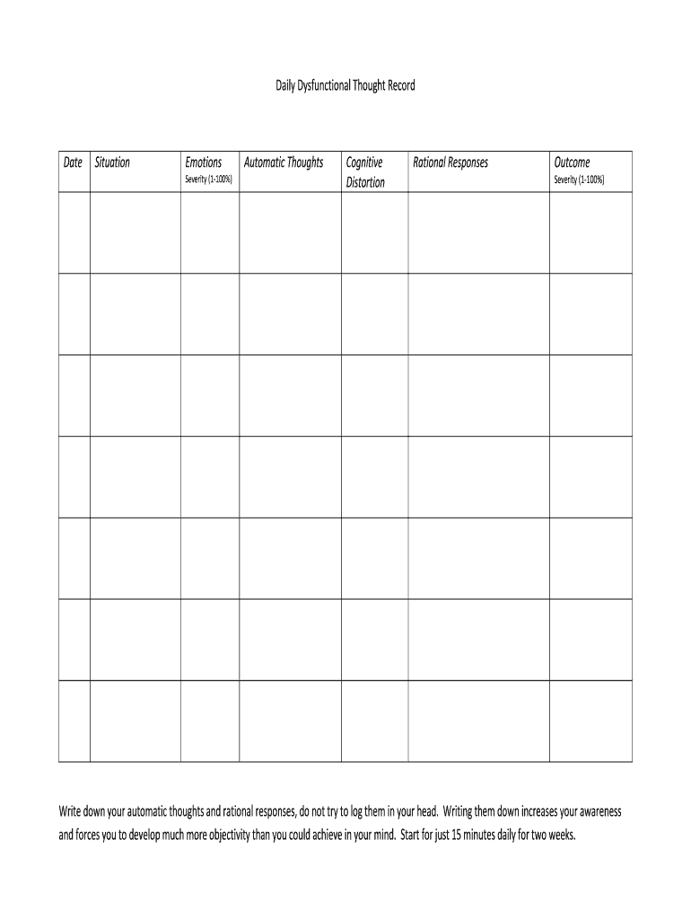 Fillable Online Daily Dysfunctional Thought Record Fax Email Print ...