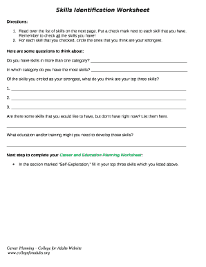 Skills Identification Worksheet Doc Template | pdfFiller