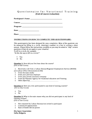 Questionnaire for Vocational Training (End-of-course evaluation) Doc ...