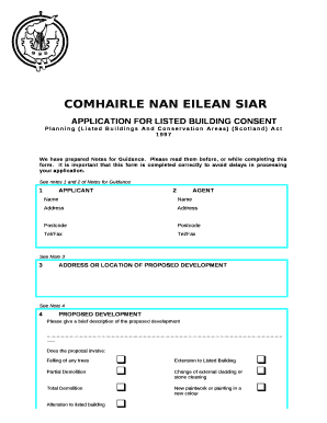 APPLICATION FOR LISTED BUILDING CONSENT Doc Template | pdfFiller