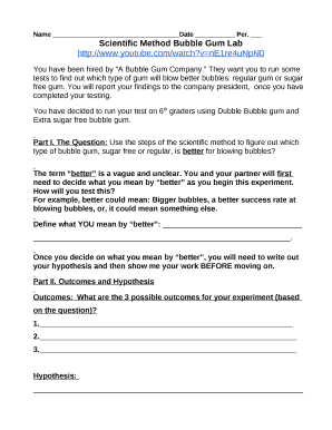 Scientific Method Bubble Gum Lab Doc Template | pdfFiller