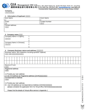Incorporation Application for Hong Kong Limited Company Doc Template ...