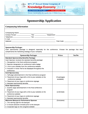 Each Sponsor receives the standard benefits package: Doc Template ...