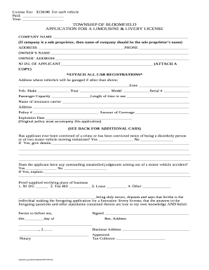 APPLICATION FOR A LIMOUSINE & LIVERY LICENSE Doc Template | pdfFiller