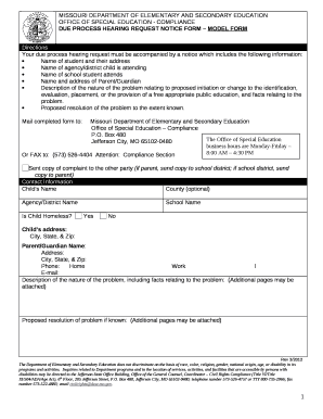 DUE PROCESS HEARING REQUEST NOTICE MODEL - dese mo Doc Template | pdfFiller
