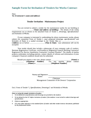 Sample for Invitation of Tenders for Works Contract Doc Template | pdfFiller