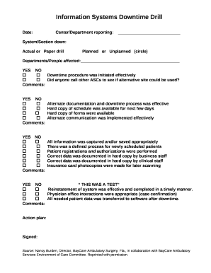 Ination Systems Downtime Drill Doc Template | pdfFiller
