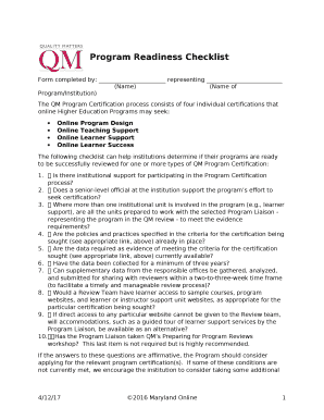 Program Readiness Checklist Doc Template | pdfFiller