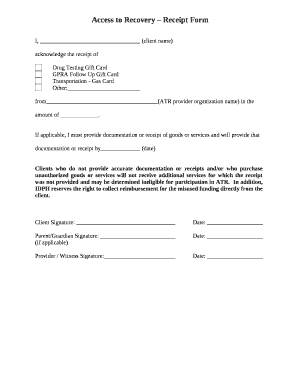 Access to Recovery Receipt Doc Template | pdfFiller