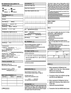 BOC VISA/MasterCard Card(s) Application Doc Template | pdfFiller