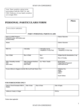 PART I PERSONAL PARTICULARS Doc Template | pdfFiller