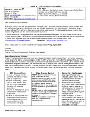 English IV:British Literature Course Syllabus - morganparkcps enschool ...