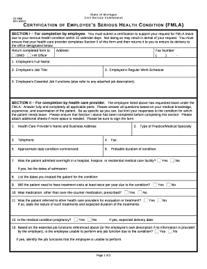 Certification of Employees Serious Health Condition (FMLA) Doc Template ...