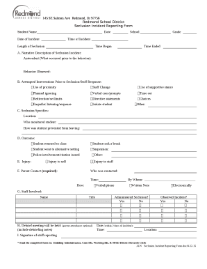 Seclusion Incident Reporting Doc Template | pdfFiller