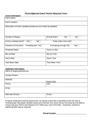 Picnic/Special Event Permit Request Doc Template | pdfFiller