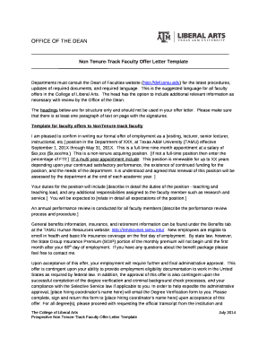 Non Tenure-Track Faculty Offer Letter Template Doc Template | pdfFiller