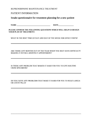 Intake questionnaire for treatment planning for a new patient Doc ...