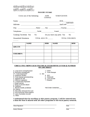 PANTRY INTAKE Doc Template | pdfFiller