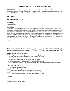SUPERVISOR EVALUATION OF INTERN Doc Template | pdfFiller