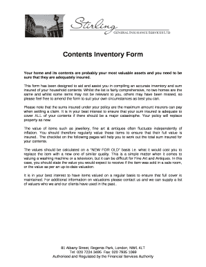 Contents Inventory Doc Template | pdfFiller