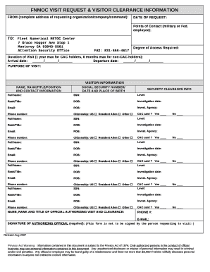FNMOC VISIT REQUEST & VISITOR CLEARANCE INATION Doc Template | pdfFiller