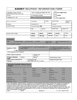 KIDNEY RECIPIENT INATION Doc Template | pdfFiller