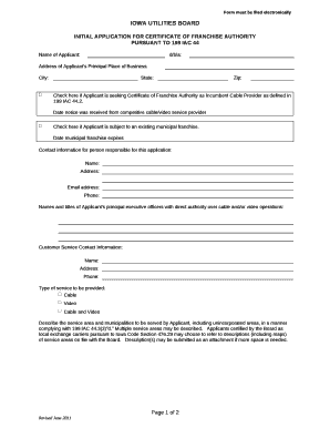 INITIAL APPLICATION FOR CERTIFICATE OF FRANCHISE AUTHORITY Doc Template ...