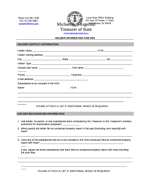 HOLDER INATION FOR VDA Doc Template | pdfFiller