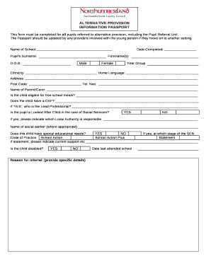 This must be completed for all pupils referred to alternative provision ...