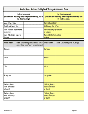 Special Needs Shelter Facility Walk Through Assessment Doc Template ...